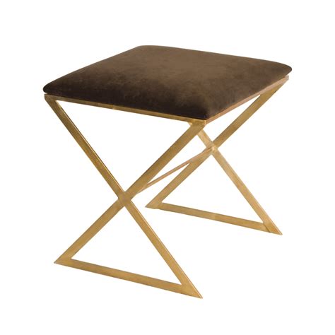 X Side Stool With Brown Upholstery Nickel Or Gold Katzberry Home