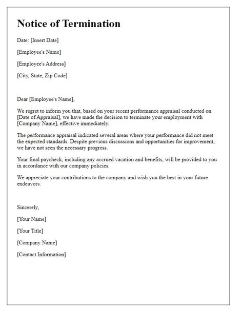 Letter Template For Negative Evaluation Termination Free Samples In