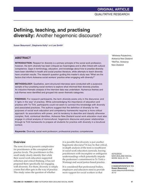 Pdf Defining Teaching And Practising Diversity Another Hegemonic