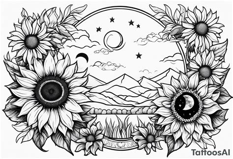 Sunflowers Sun And Moon Tattoo Idea Tattoosai