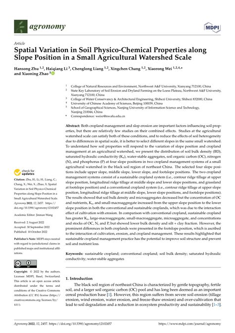 (PDF) Spatial Variation in Soil Physico-Chemical Properties along Slope Position in a Small ...