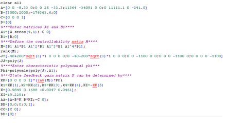 Matlab Program To Determine Gain Matrix K Download Scientific Diagram