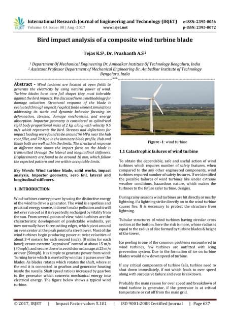 Bird Impact Analysis Of A Composite Wind Turbine Blade Pdf