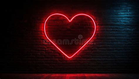 A Glowing Heart Shaped Neon Sign Hanging On A Black Brick Wall Love