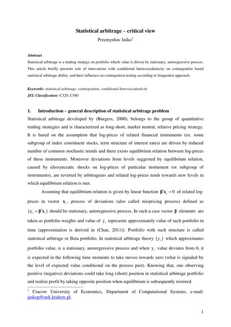 Pdf Statistical Arbitrage A Critical View