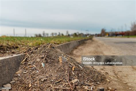 도시 청소 서비스 깨끗한 아스팔트 도로 먼지 더미 길가의 모래 모래에서 길가를 청소하십시오 흐릿한 하늘 0명에 대한 스톡 사진 및 기타 이미지 Istock
