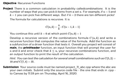 Solved Objective Recursive Functions Project There Is A