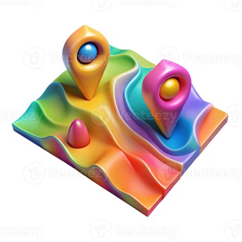 Dramatic Abstract Colorful Spectral Terrain Map With Markers Cutout