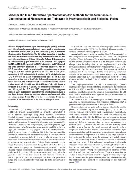 Pdf Micellar Hplc And Derivative Spectrophotometric Methods For The Simultaneous Determination