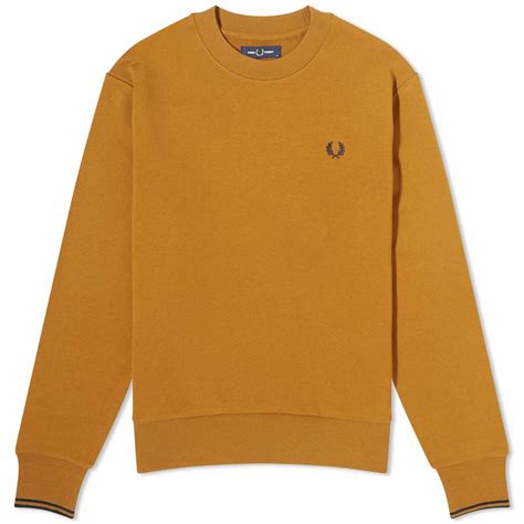 Fred Perry Mens Crew Sweat In Dark Caramel Fred Perry