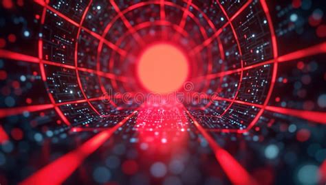 Abstract Tunnel Illustration In Red Dark Tones Techy Shape Design
