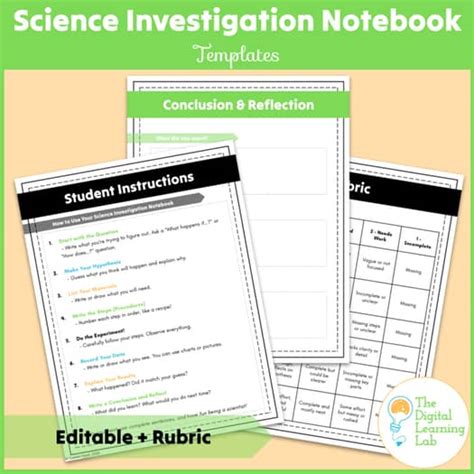 Science Investigation Notebook Templates Editable Rubric Tpt