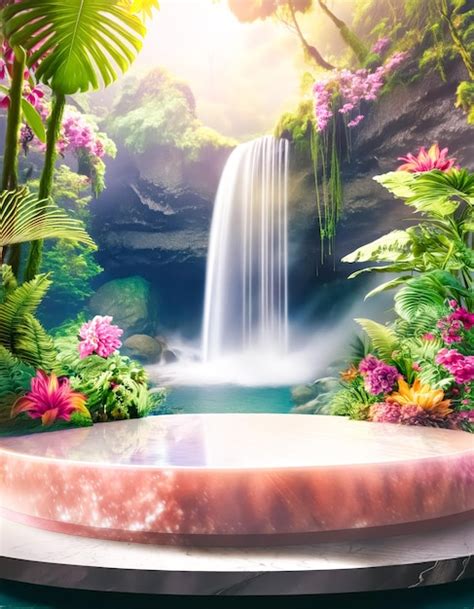 Waterfall Oasis Product Display Platform Premium Ai Generated Image