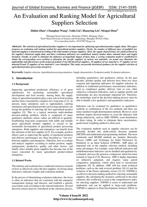 Pdf An Evaluation And Ranking Model For Agricultural Suppliers Selection