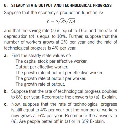 Solved STEADY STATE OUTPUT AND TECHNOLOGICAL PROGRESS Chegg