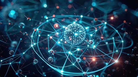 Illustration 3d Model Quantum Computing Network With Qubits And Entangled Particles Stock