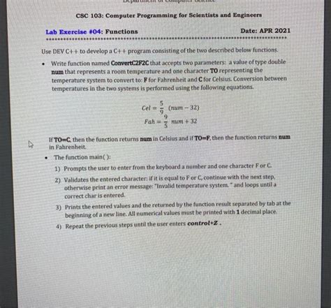 Solved Csc 103 Computer Programming For Scientists And
