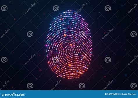 Fingerprint Scanner On Dark Blue Background With Binary Code And Blinking Pixels Stock Image