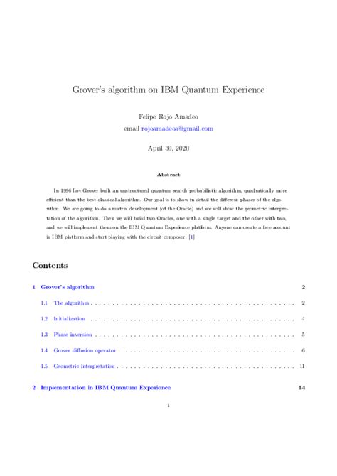 Pdf Grovers Algorithm On Ibm Quantum Experience