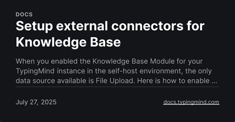 Setup External Connectors For Knowledge Base