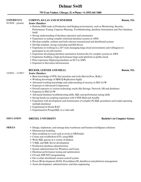 Senior Database Resume Samples Velvet Jobs
