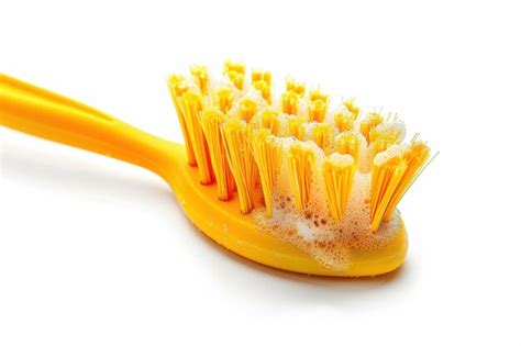 A Bright Yellow Toothbrush With Toothpaste Bubbles Resting Against A