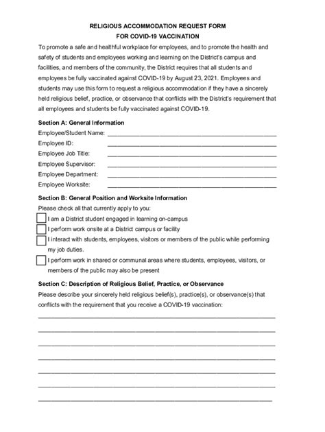 Fillable Online Religious Accommodation Request Form Fax Email Print