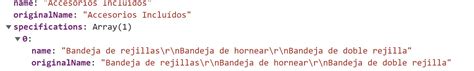 it would be nice if the specifications were shown as they were in vtex