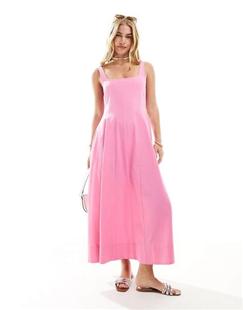Asos Design Langes Tennis Sommerkleid In Rosa Mit Ziernaht Asos