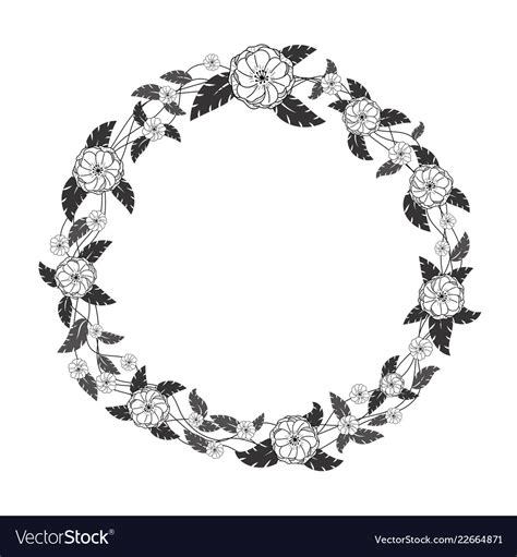 Wreath With Black And White Flowers And Leaves Vector Image