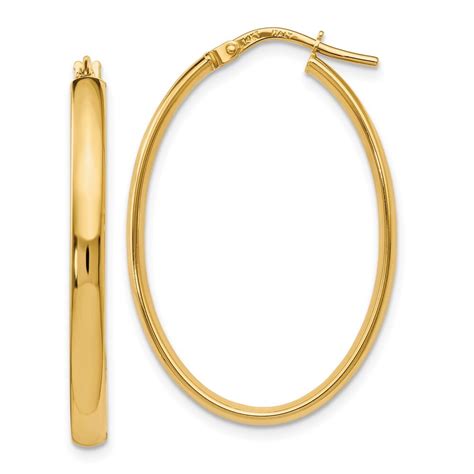 14k Yellow Gold Polished Oval Hoop Earrings 189g L 34mm W 23mm For