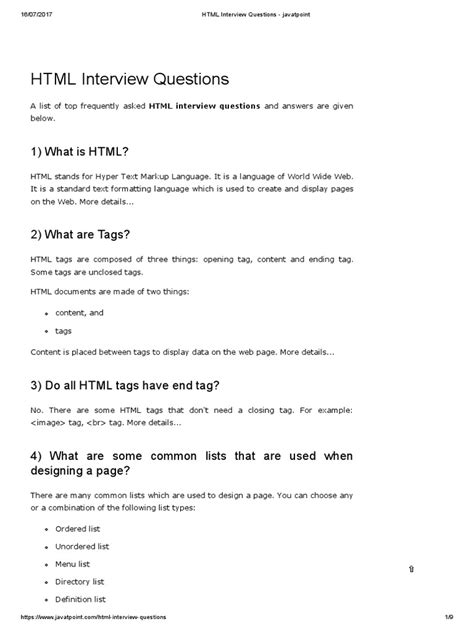 Html Interview Questions Javatpoint Pdf Html Element Html