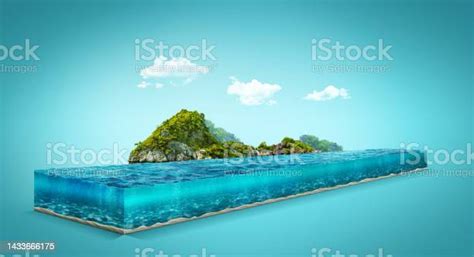 구름으로 고립 된 바다의 3d 그림 여행 및 휴가 배경 수중 장면이 고립 된 아름다운 서핑 파도 고립 된 열대 해변 도로 여행 및 휴가 배경 3차원 형태에 대한 스톡 사진