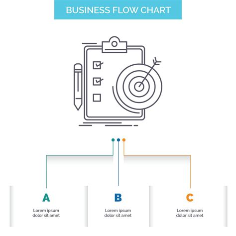Goals Report Analytics Target Achievement Business Flow Chart Design With 3 Steps Line Icon