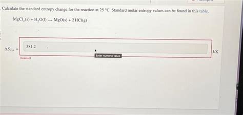 Solved Calculate The Standard Entropy Change For The Chegg
