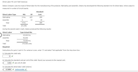 Solved Direct Labor Mix And Yield Variances Delano Company