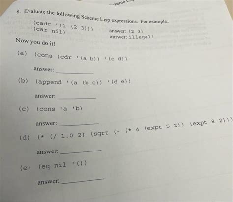 Solved The Following Scheme Lisp Expressions For Example