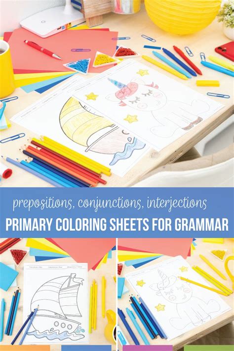 Preposition Conjunction Interjection Coloring Sheet Primary Grammar Coloring Prepositions