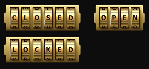 Realistic Dial Code Lock With Words Closed And Open Golden Rotating