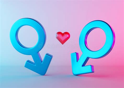 Two Male Sex Symbols With Heart And Neon Light Mars Symbol For Men Gender Sign Alternative