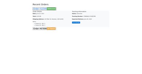 Recent Orders Component Free Html Bootstrap Component