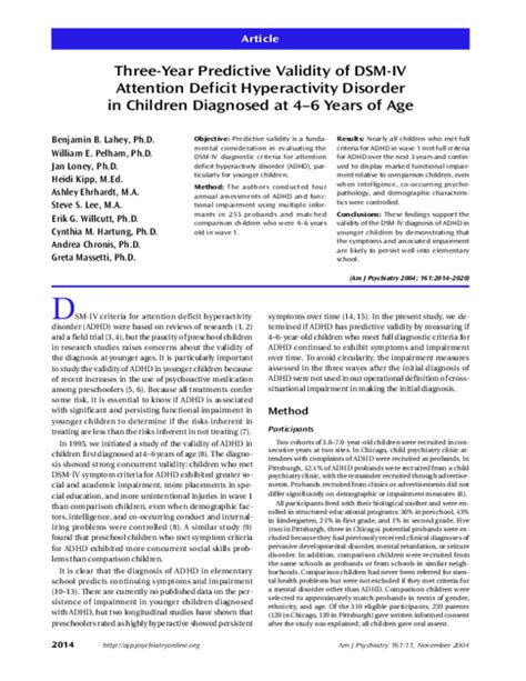 Pdf Three Year Predictive Validity Of Dsm Iv Attention Deficit Hyperactivity Disorder In