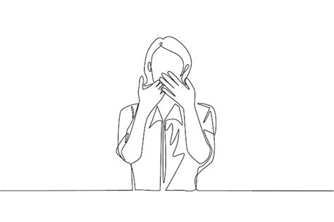 Premium Vector Single One Line Drawing Young Woman Covering Mouth