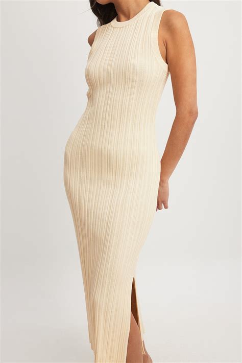 Knitted Ribbed Sleeveless Midi Dress Offwhite Na Kd