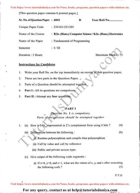 Programming Fundamentals Using C Question Paper 2014 Tutorialsduniya Pdf Programming
