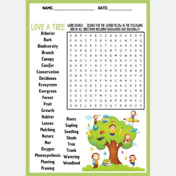 LOVE A TREE THEMED Word Search Puzzle Worksheet Activity LOVE A TREE DAY