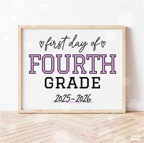 First Day Of Fourth Grade Sign Printable Back To School Sign First Day