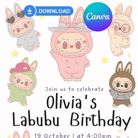 Printable Labubu Birthday Invitation