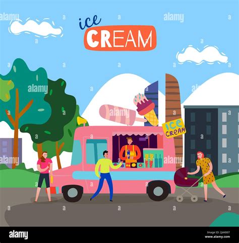 Food Cart With Ice Cream Csrt Symbols Flat Vector Illustration Hi Res