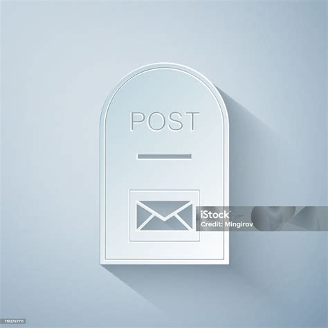 종이 잘라 사서함 아이콘입니다 회색 배경에 격리 된 포스트 박스 아이콘 종이 아트 스타일입니다 벡터 일러스트레이션 3차원 형태에 대한 스톡 벡터 아트 및 기타 이미지